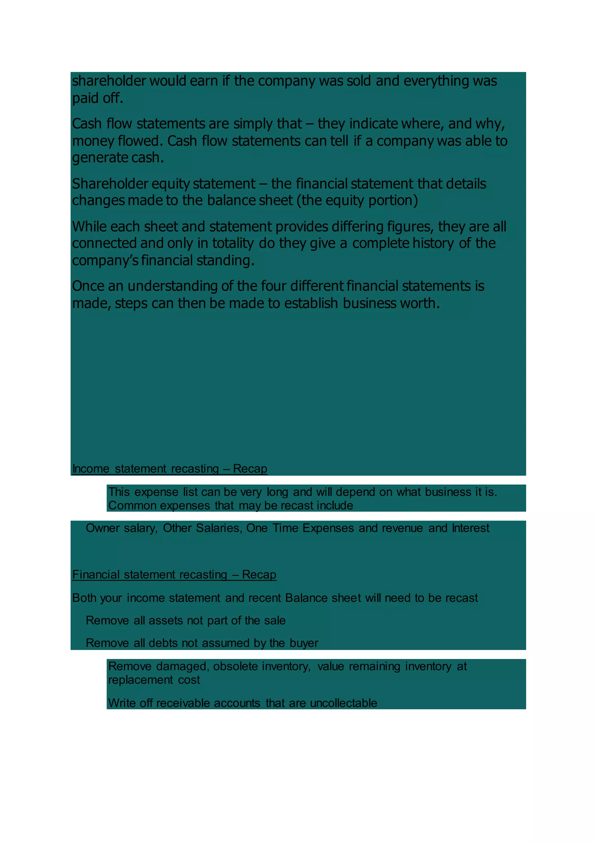 Valuation 101 – recasting | PDF