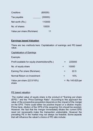 Valuation methods used in mergers and acquisitions | DOCX