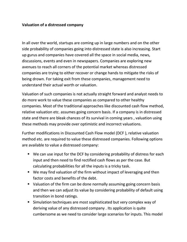 Valuation of a distressed company | PDF
