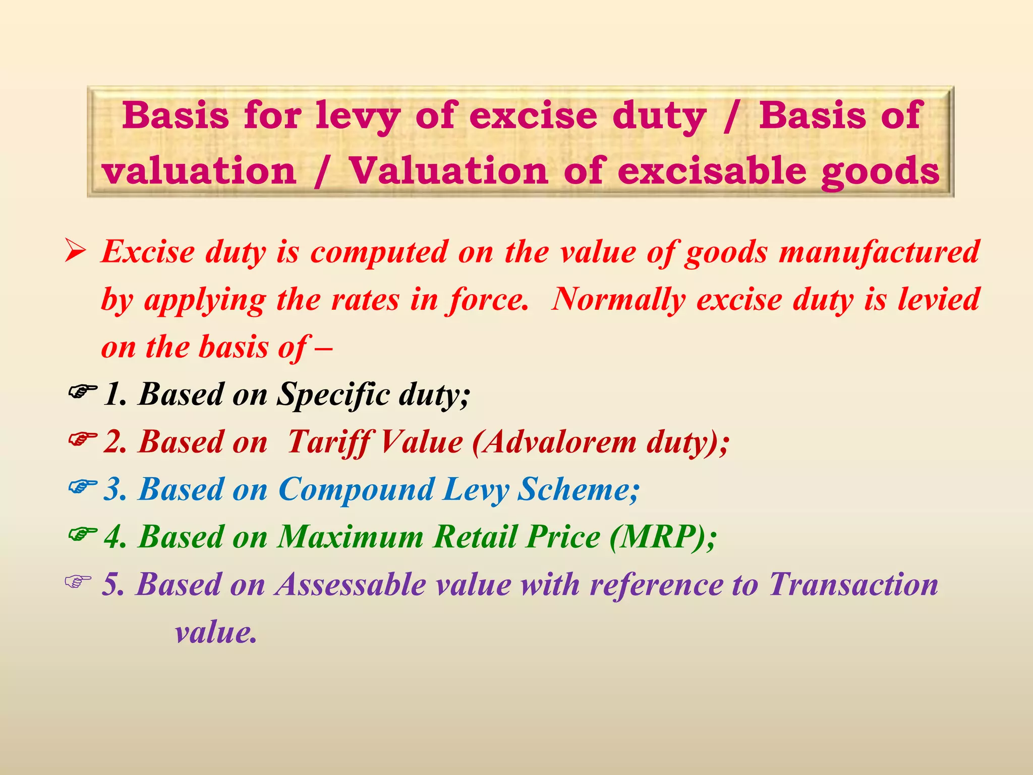 Valuation of excisable goods | PPTX | Commodities | Economy