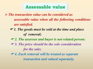 Valuation of excisable goods | PPTX | Commodities | Economy
