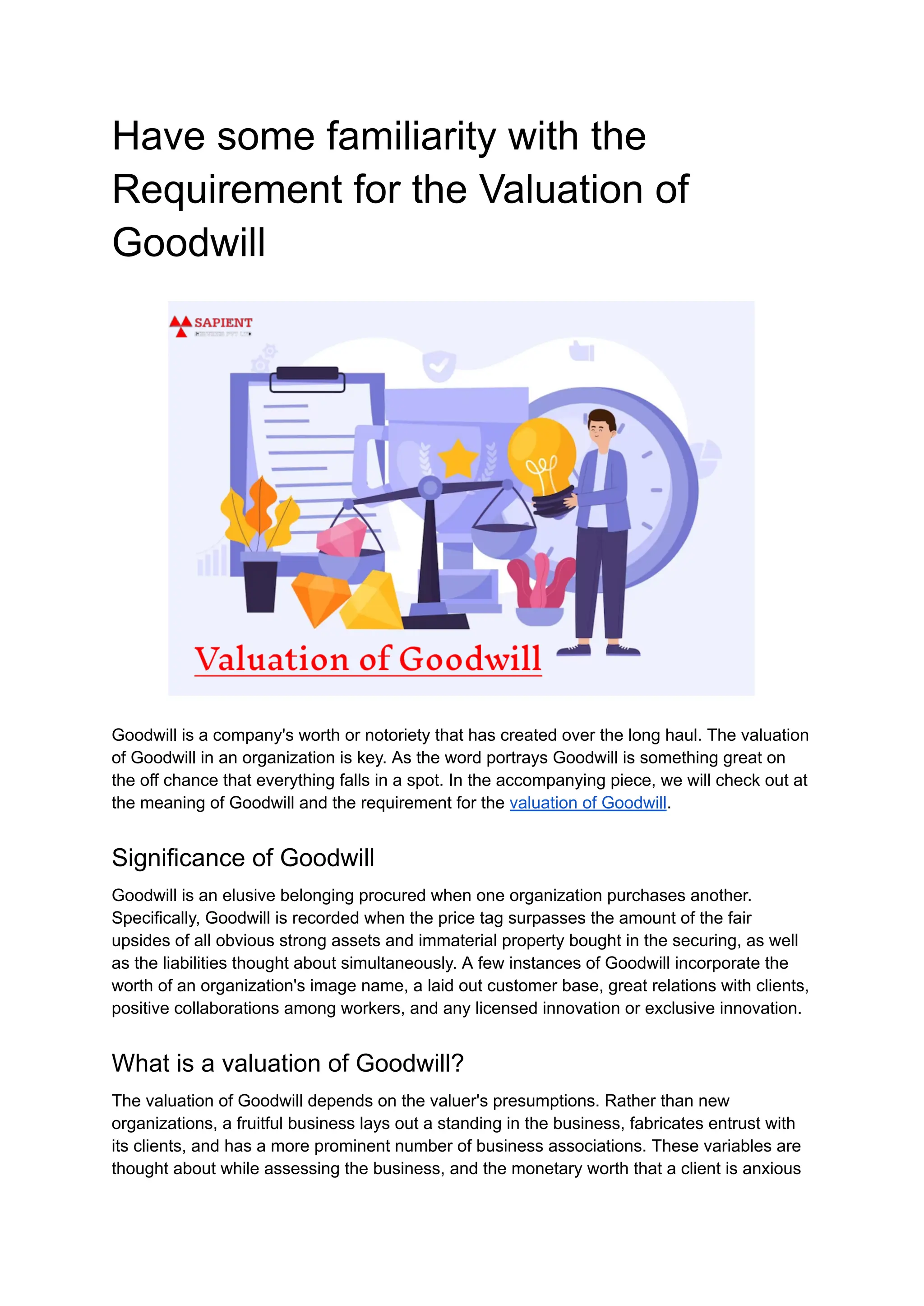 Valuation of Goodwill | PDF