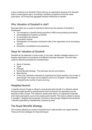 Valuation of Goodwill | PDF