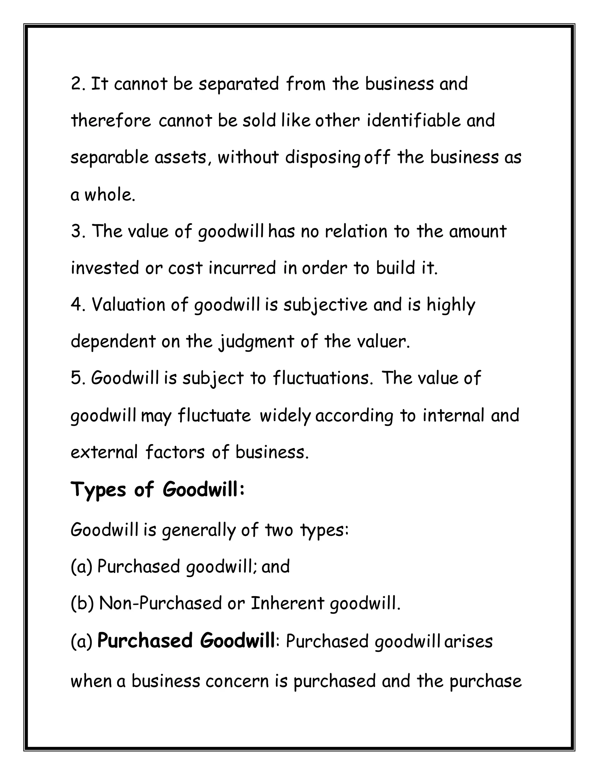 Notes on Valuation of Goodwill and Shares For BBA/B.com students | DOCX