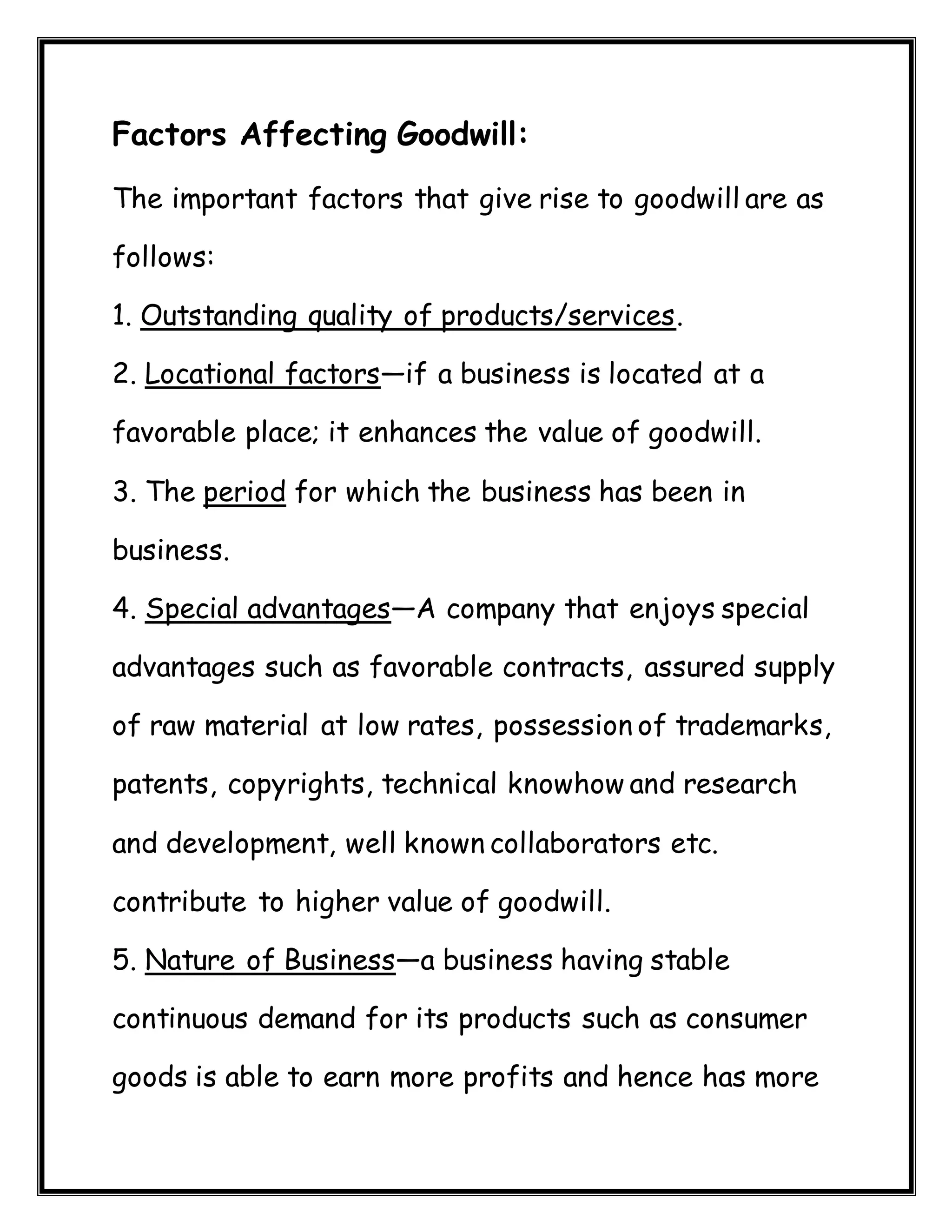 Notes on Valuation of Goodwill and Shares For BBA/B.com students | DOCX