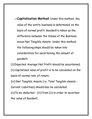 Notes on Valuation of Goodwill and Shares For BBA/B.com students | DOCX