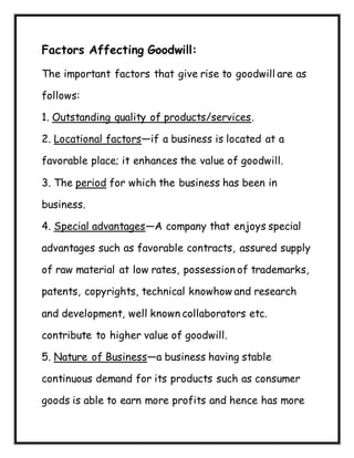 Valuation Of Goodwill