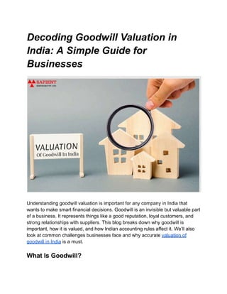 Valuation of Goodwill in india with sapient services | PDF