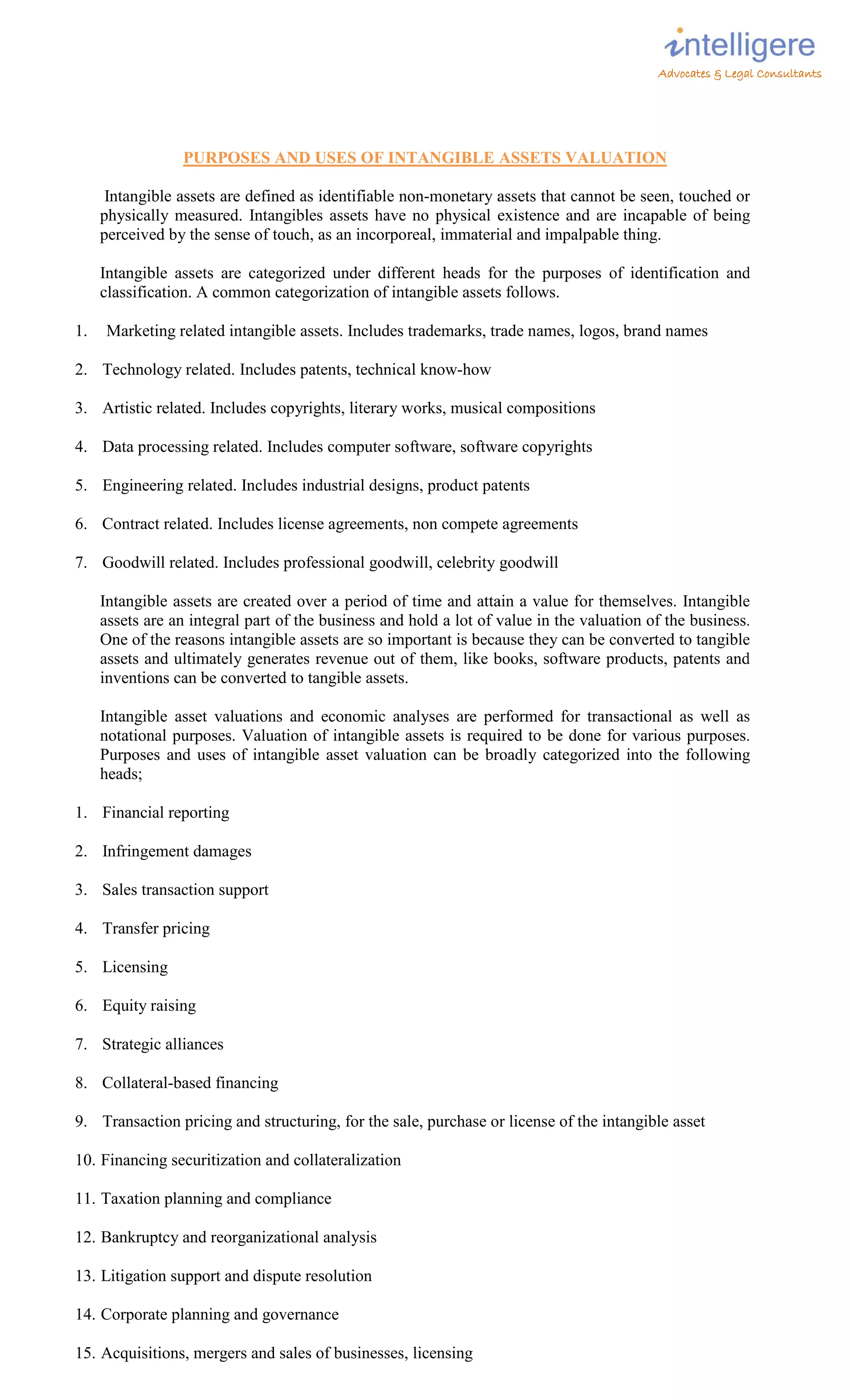 Valuation of intangible assets | PDF