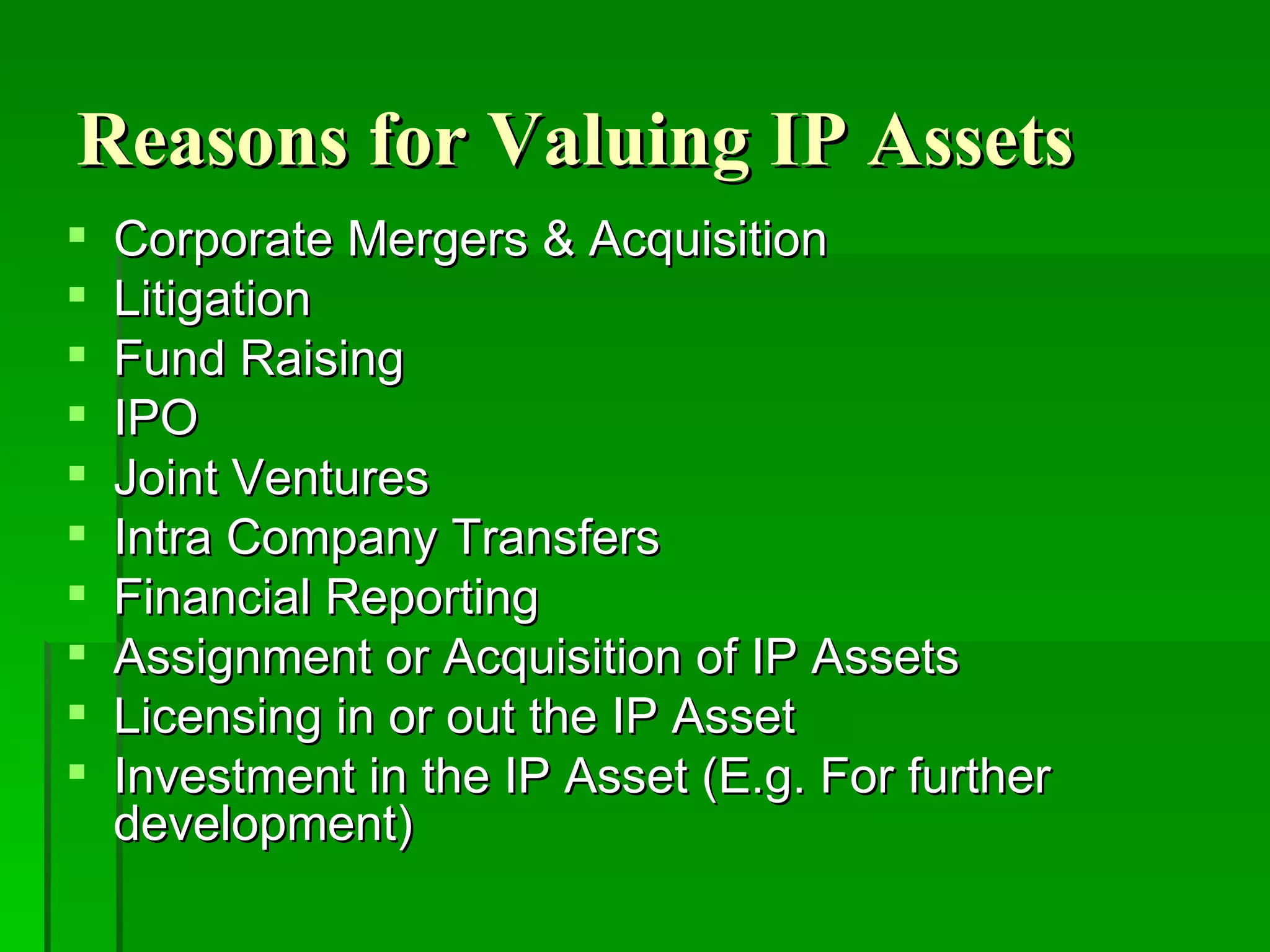 Valuation of ip assets | PPT | Stocks and Bonds | Personal Investing