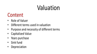 Valuation of building infrastructure and construction | PPT