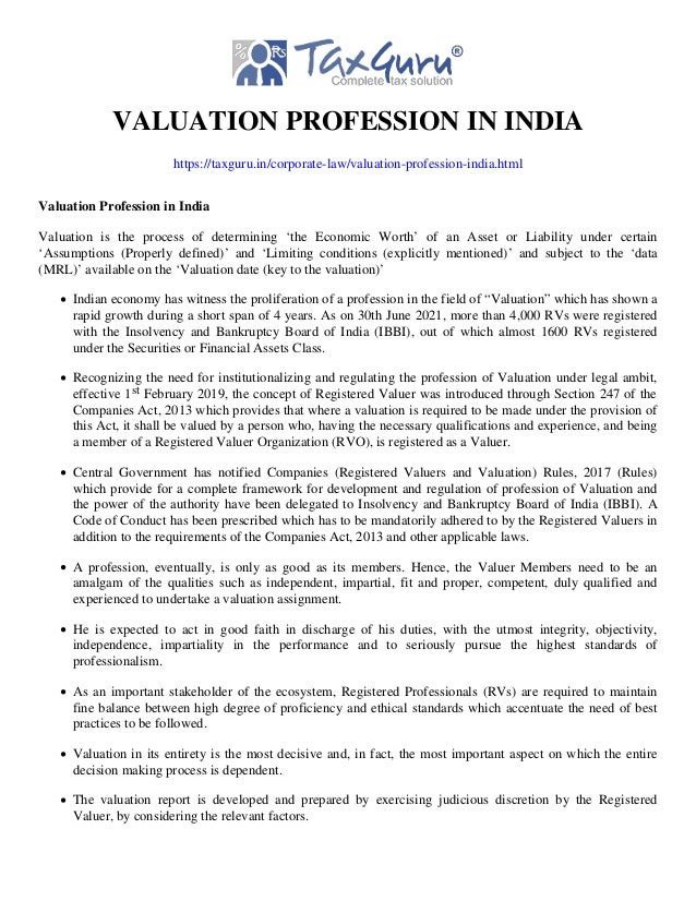 Valuation Profession in India | PDF