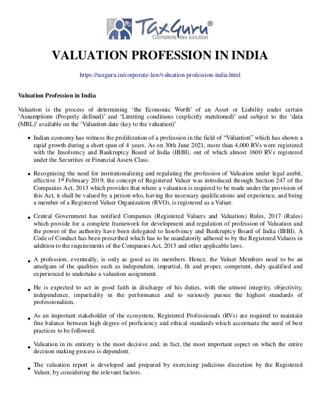 Valuation Profession in India | PPTX