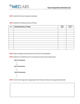 Value propostion-worksheet | PDF