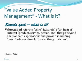 Value added property management | PPTX | Financial Regulation | Economy