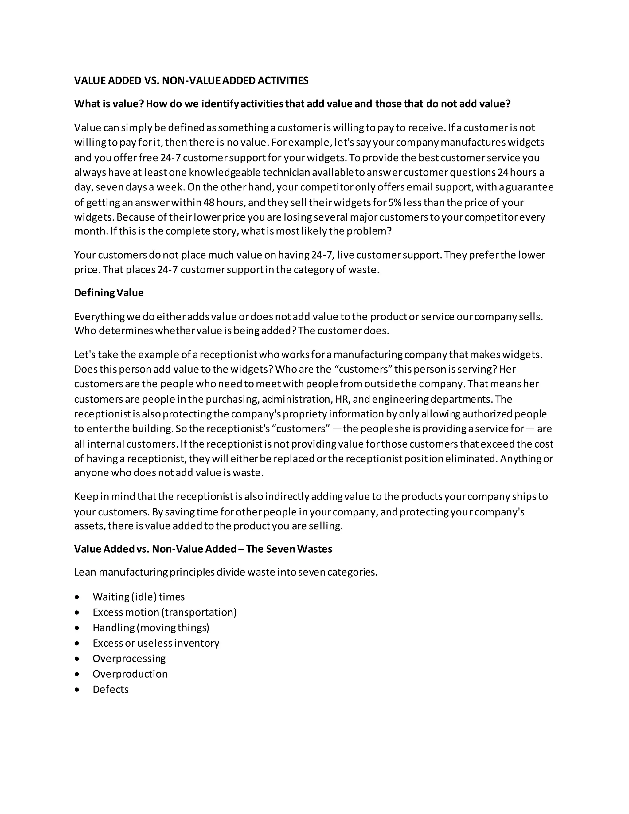 Value added vs non value added | DOCX