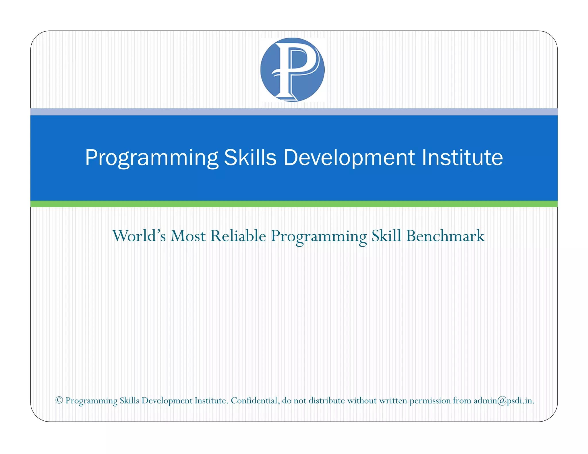 PSDI | World's most reliable programming skill benchmark | PDF