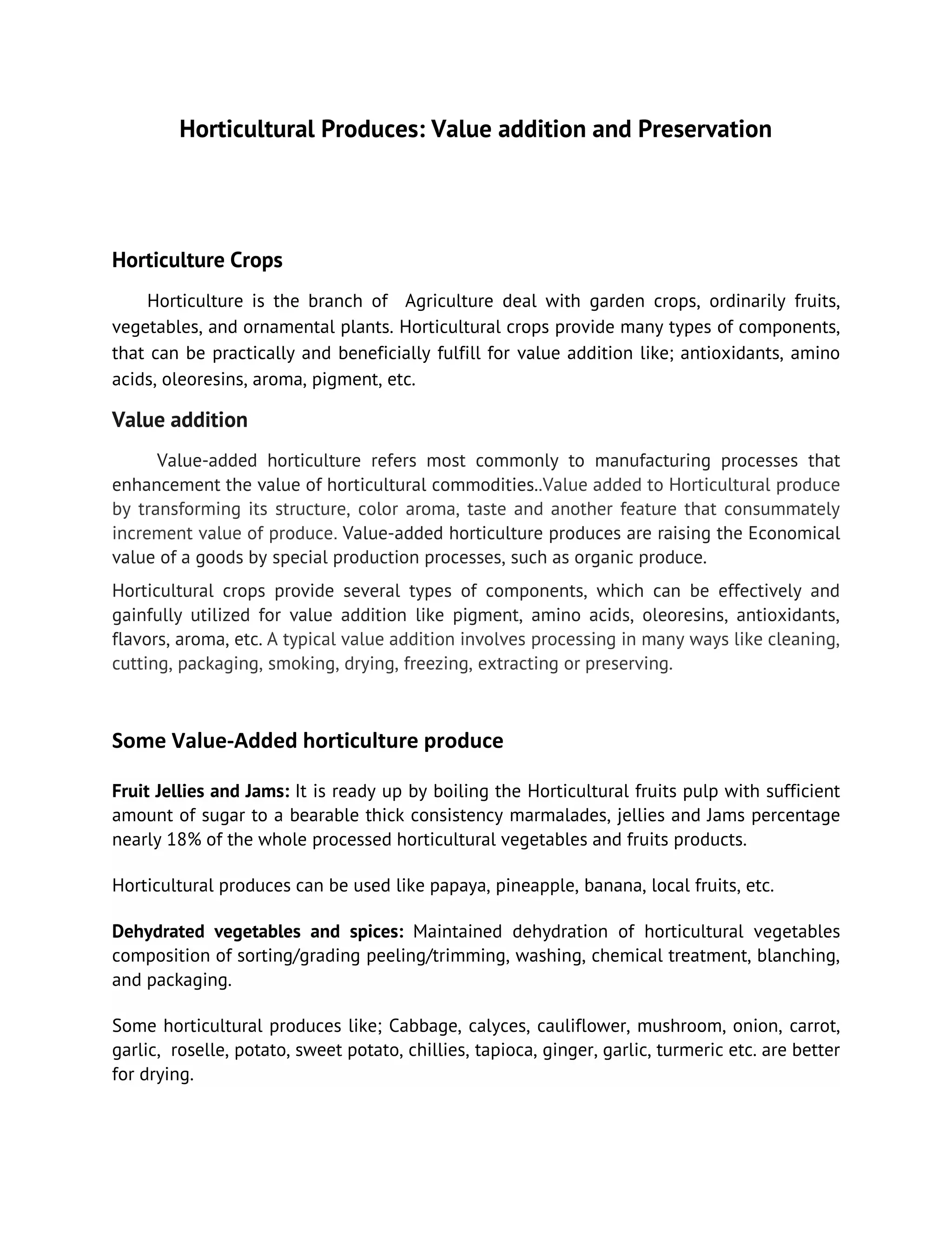 Value addition and preservation method in horticultural produces | PDF