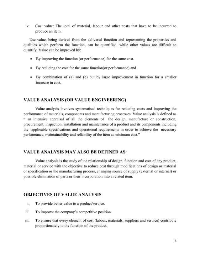 Value Analysis and Value Engineering in Material Management | DOC