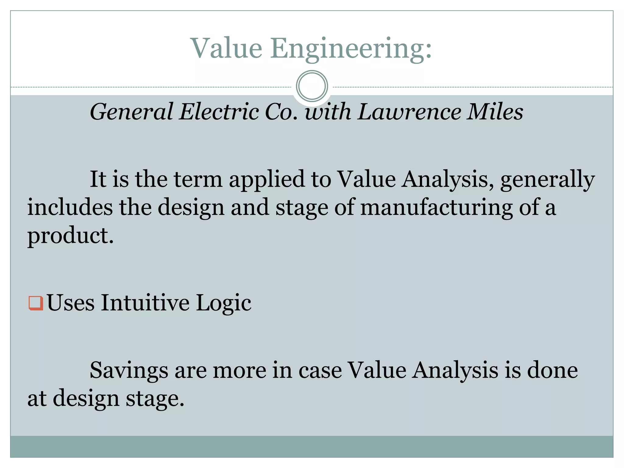Value analysis and Value Engineering in Cost Control | PPTX