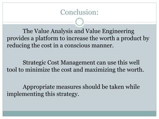 Value analysis and Value Engineering in Cost Control | PPTX