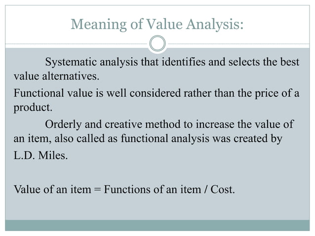 Value analysis and Value Engineering in Cost Control | PPTX | Business ...