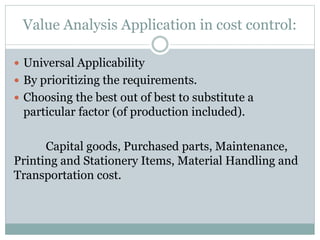 Value analysis and Value Engineering in Cost Control | PPTX