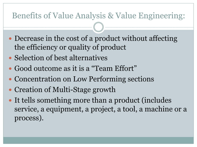 Value analysis and Value Engineering in Cost Control | PPTX | Business ...