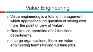 Value analysis and value engineering | PPTX
