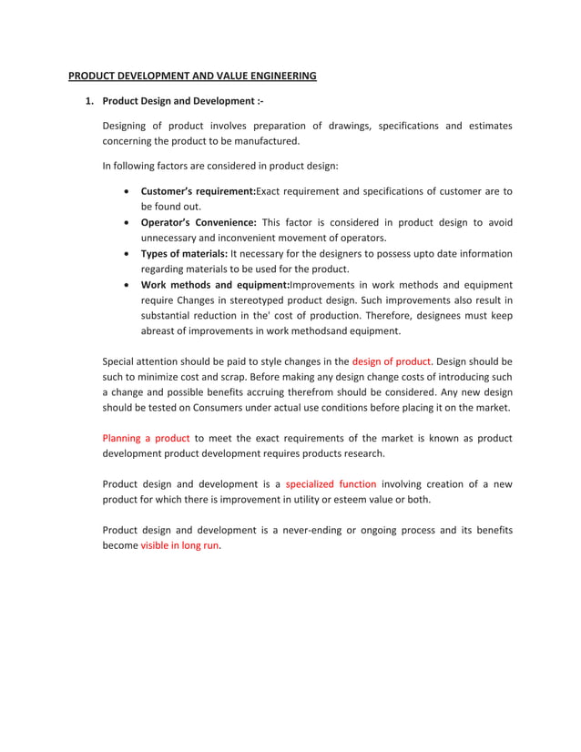 Value analysis and value engineering | DOCX
