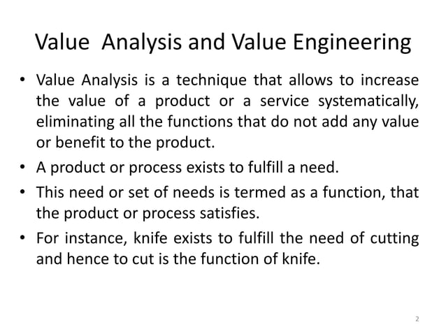 Value analysis and value engineering | PPTX
