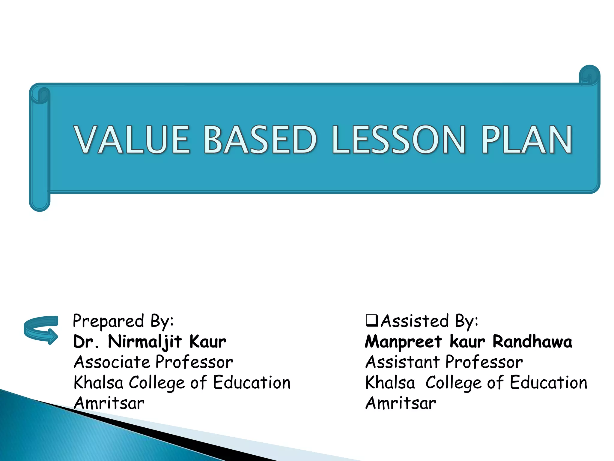 Value based lesson plan | PPTX