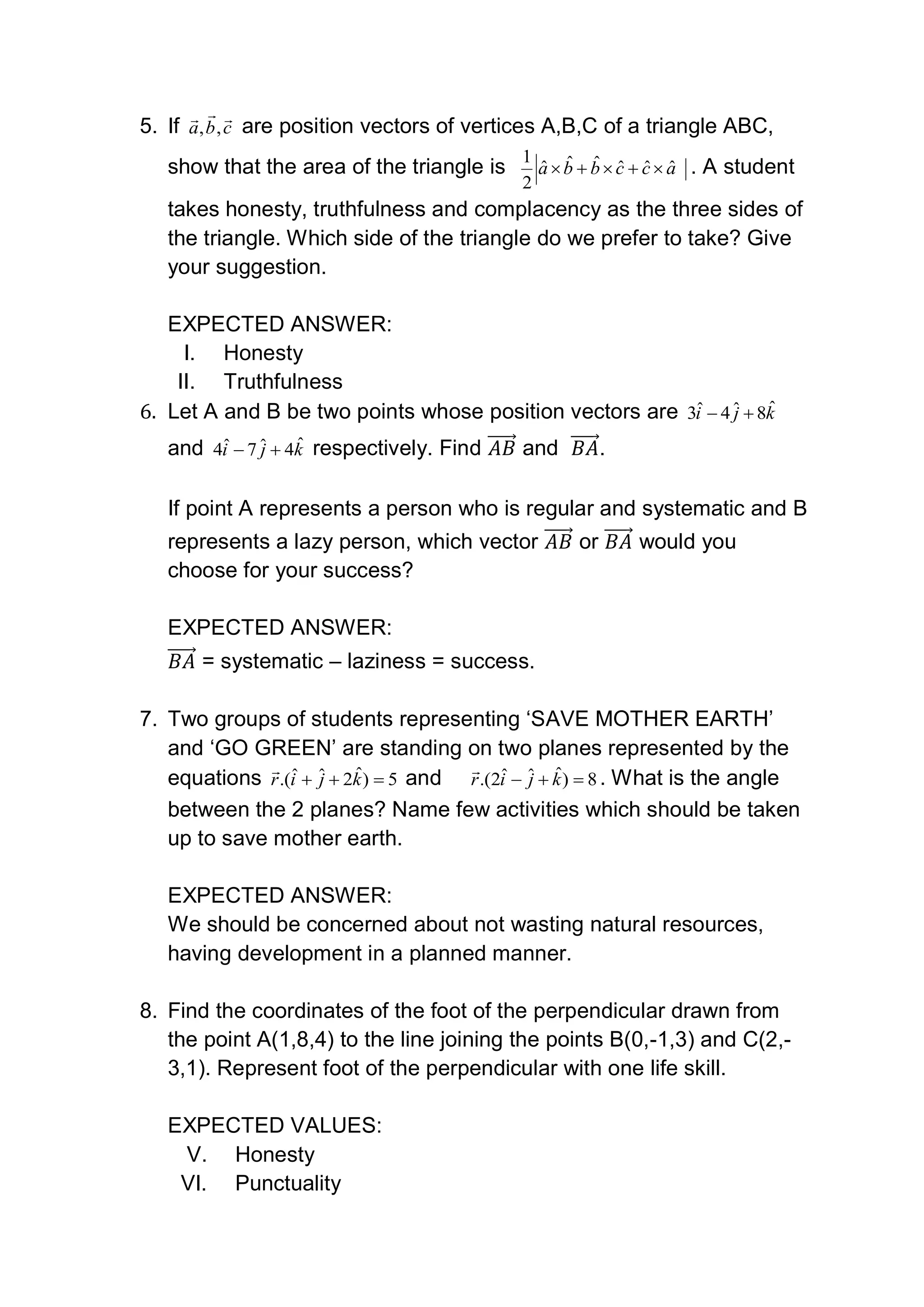 Value based questions xii- maths | PDF