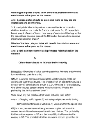 Value based questions xii- maths | PDF