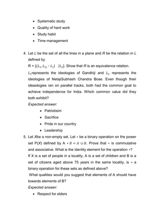 Value based questions xii- maths | PDF
