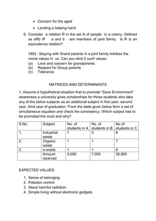 Value based questions xii- maths | PDF