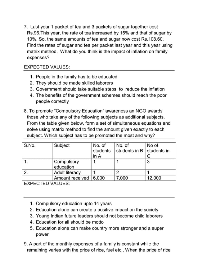 Value based questions xii- maths | PDF | Nutrition | Healthy Living
