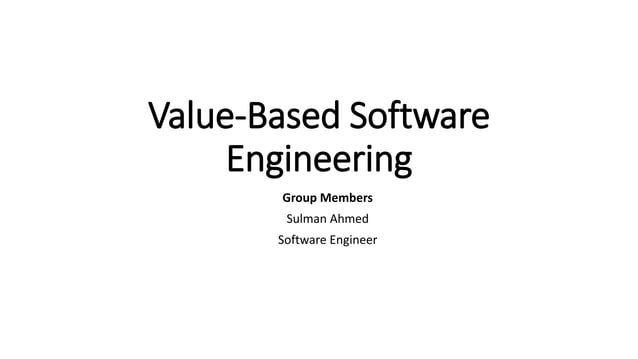 Value based software | PPTX | Business | Business and Finance