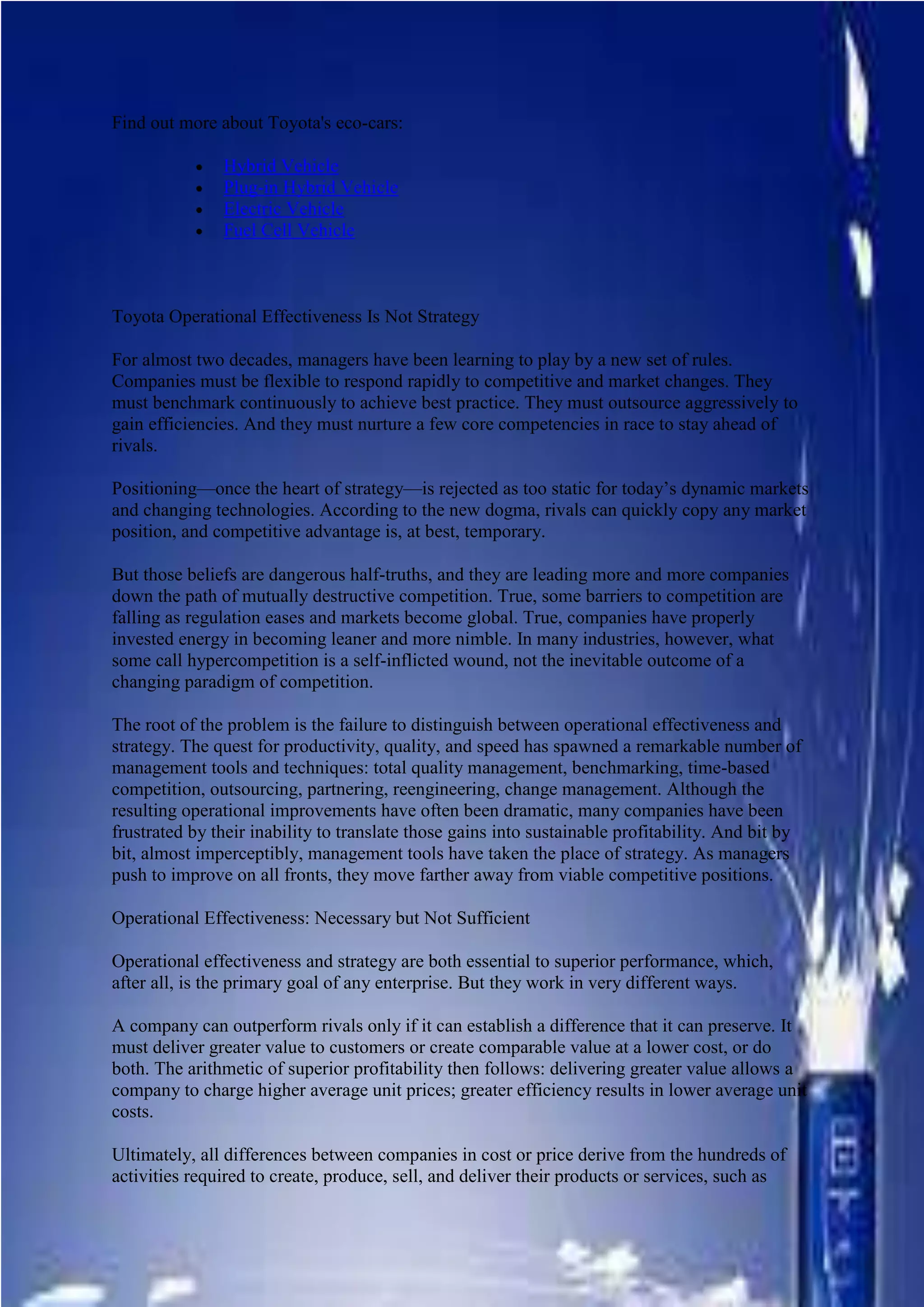 Value chain and competitive advantage of toyota | DOCX