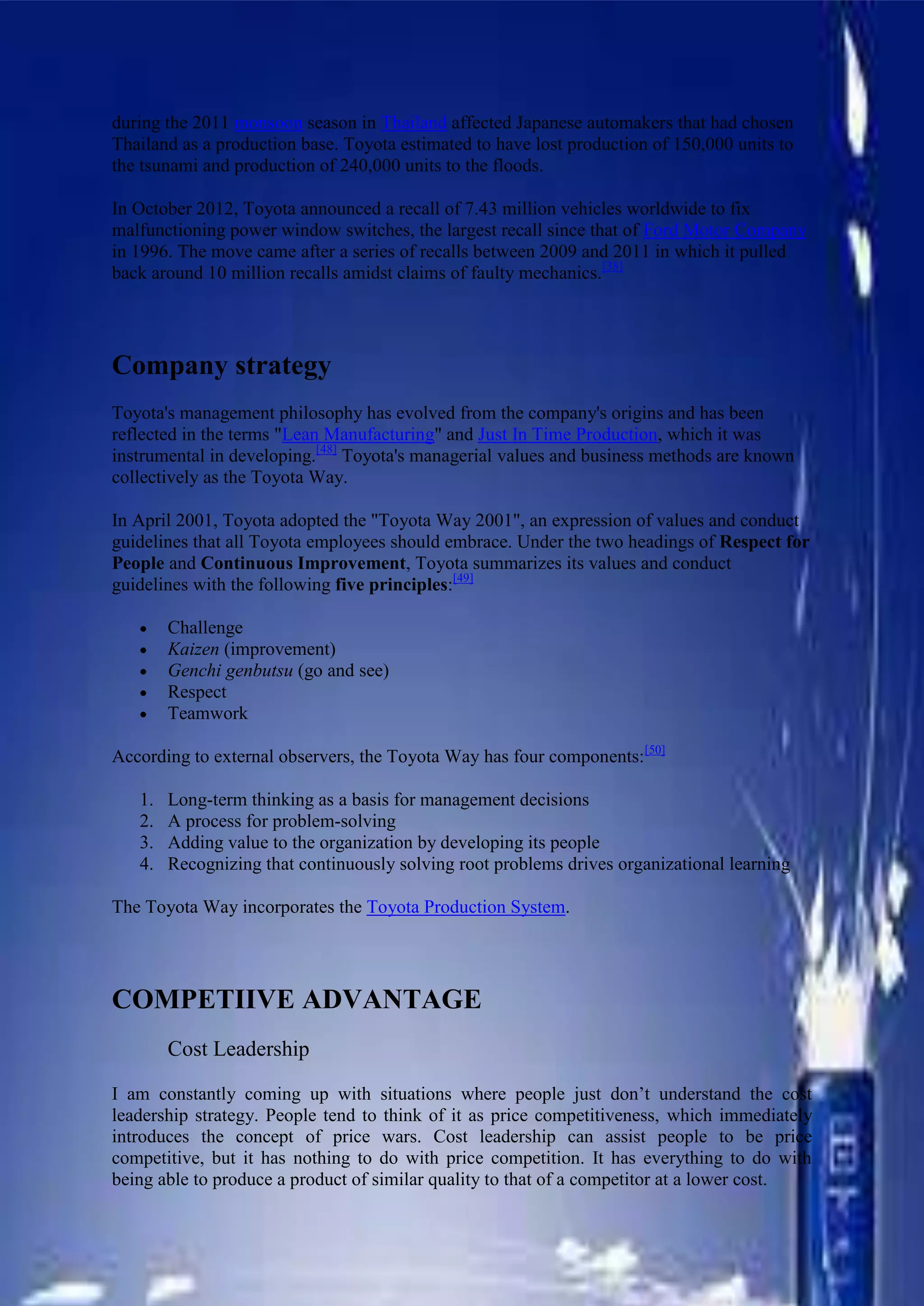 Value chain and competitive advantage of toyota | DOCX