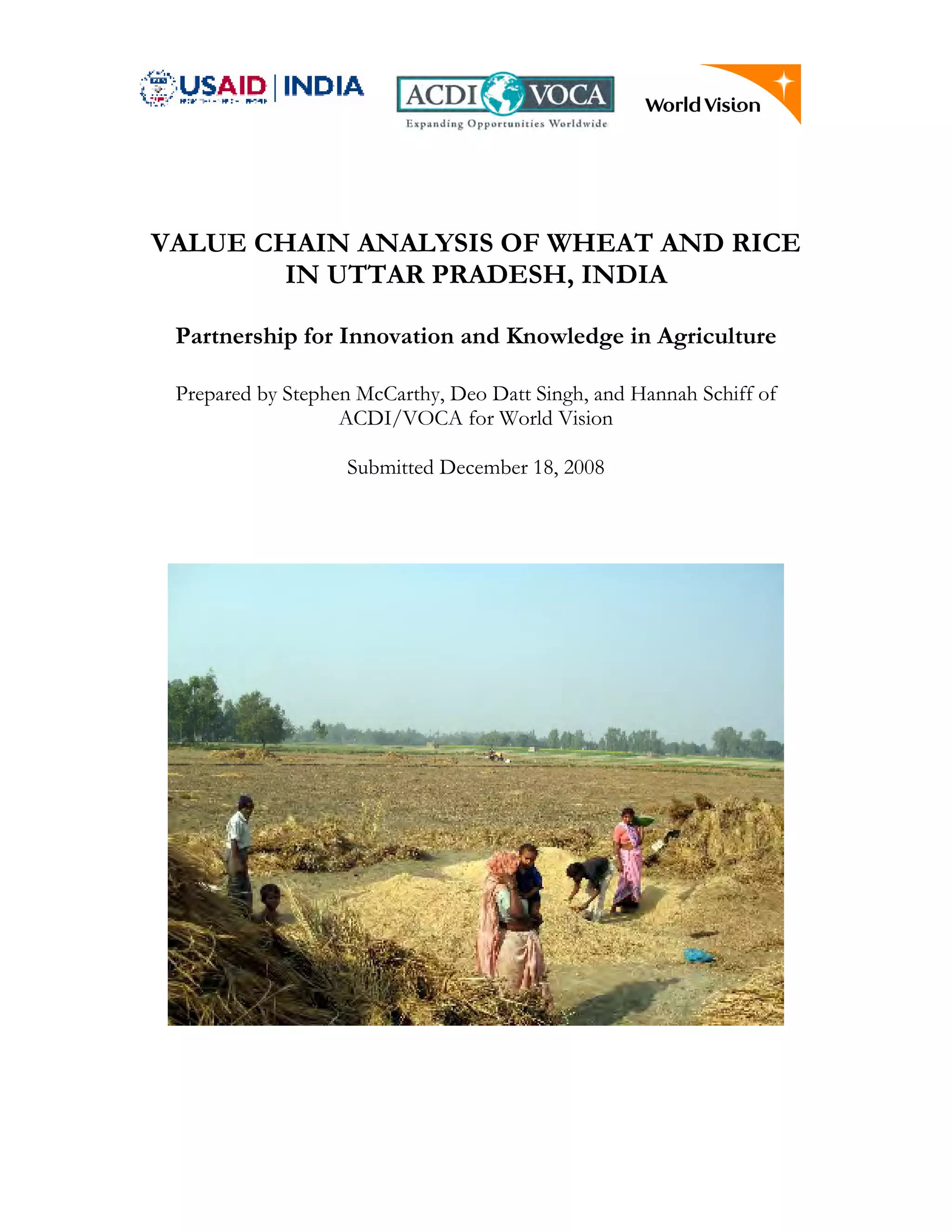 Value Chain Analysis of Wheat and Rice in Uttar Pradesh, India by USAID ...