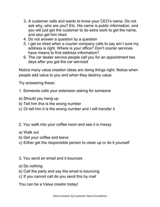 Value Creation Implementation Ideas. Avoid Value Destruction | PDF