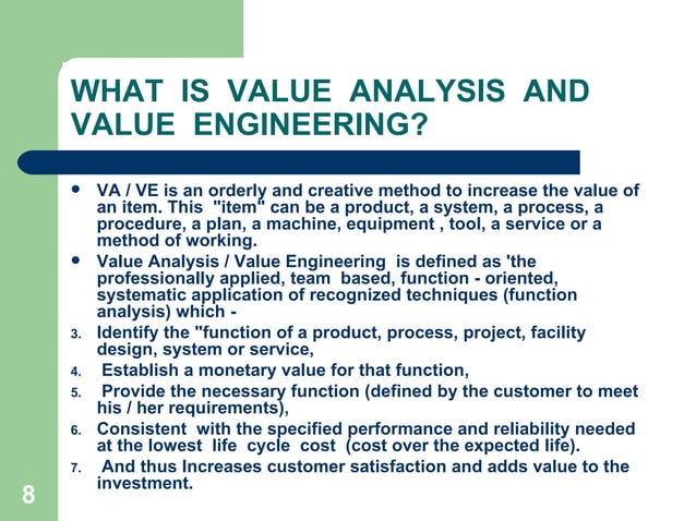 Value Engineering And Value Analysis | PPT | Civil Engineering Industry ...