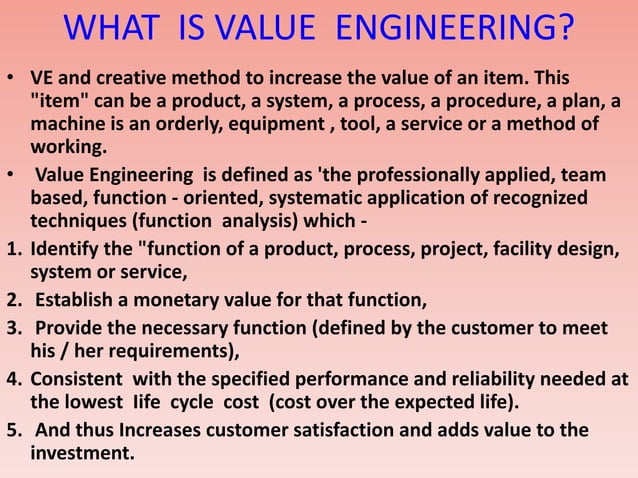 Value engineering Short Over view ppt | PPTX