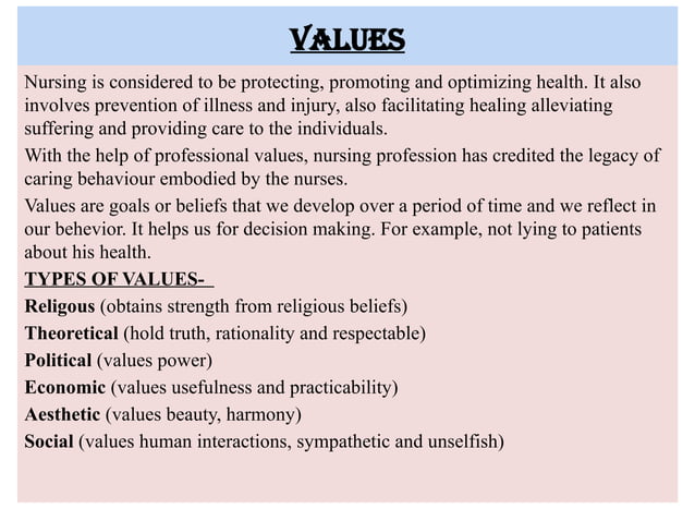 VALUE IN NURSING. Value classification. pptx | PPT