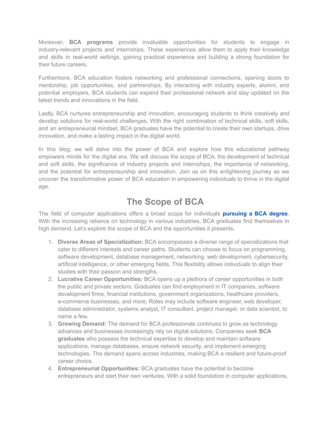 Value of BCA Course | PDF