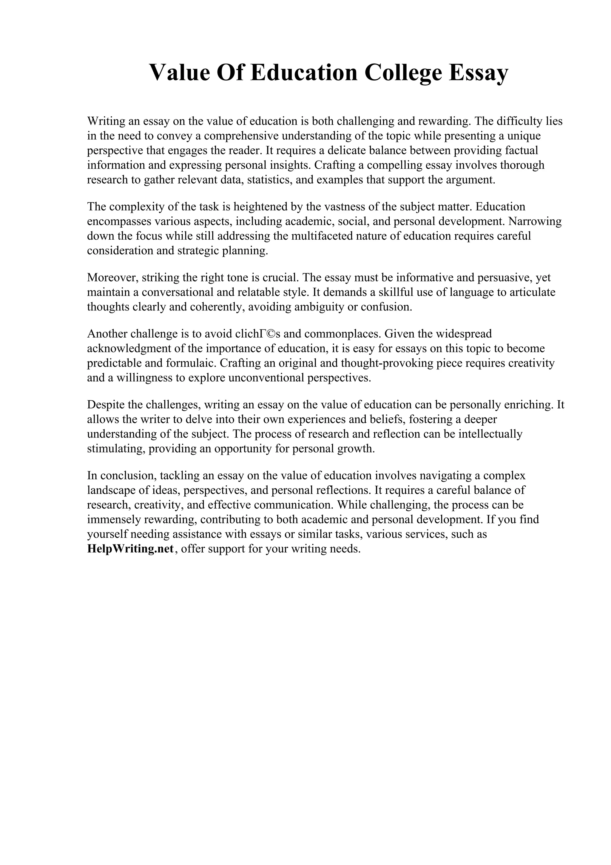 Value Of Education College Essay.pdf