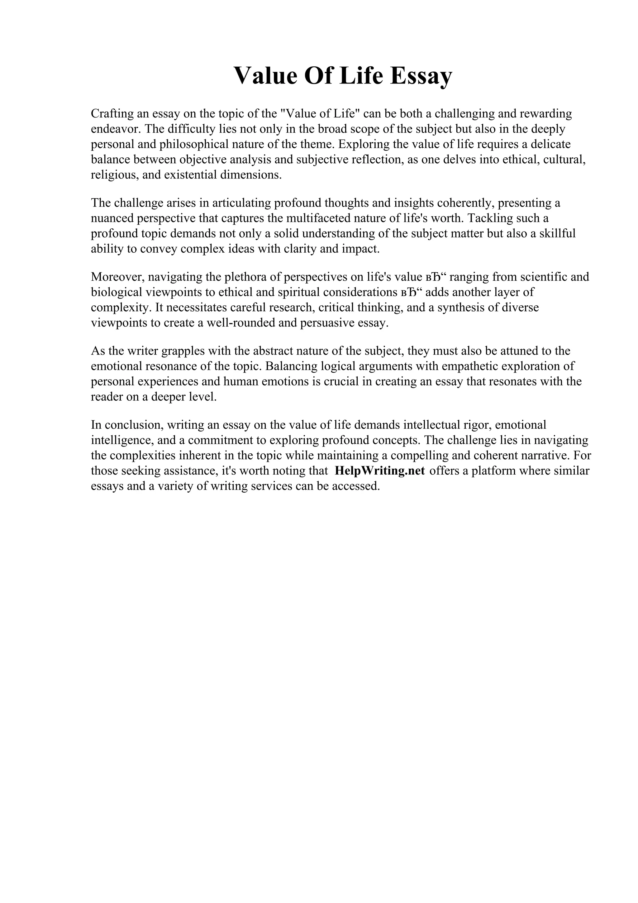 Value Of Life Essay | PDF