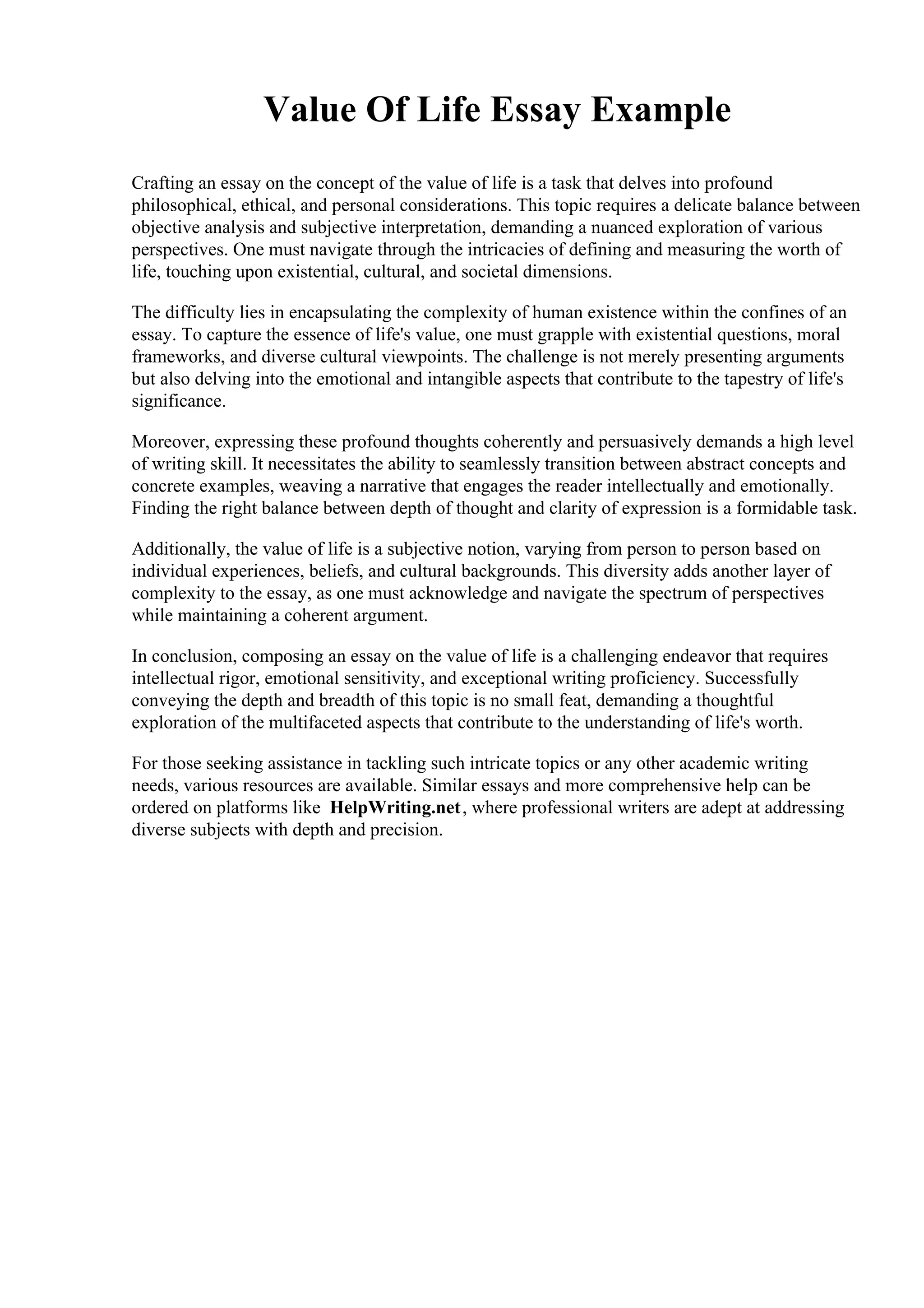 Value Of Life Essay Example.pdf