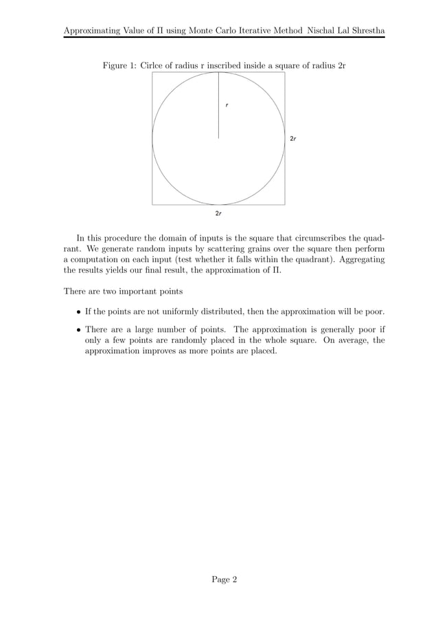 Approximating Value Of Pi Π Using Monte Carlo Iterative Method Pdf